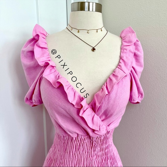 Zara | Dresses | Zara Linen Ruffle Dress Stretchy Pink | Poshmark